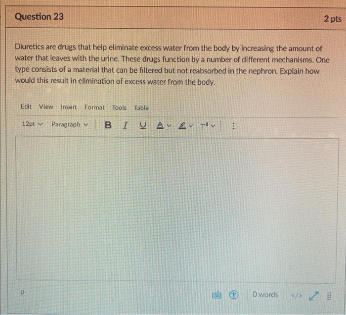 Solved Question 23 2 pts Diuretics are drugs that help | Chegg.com