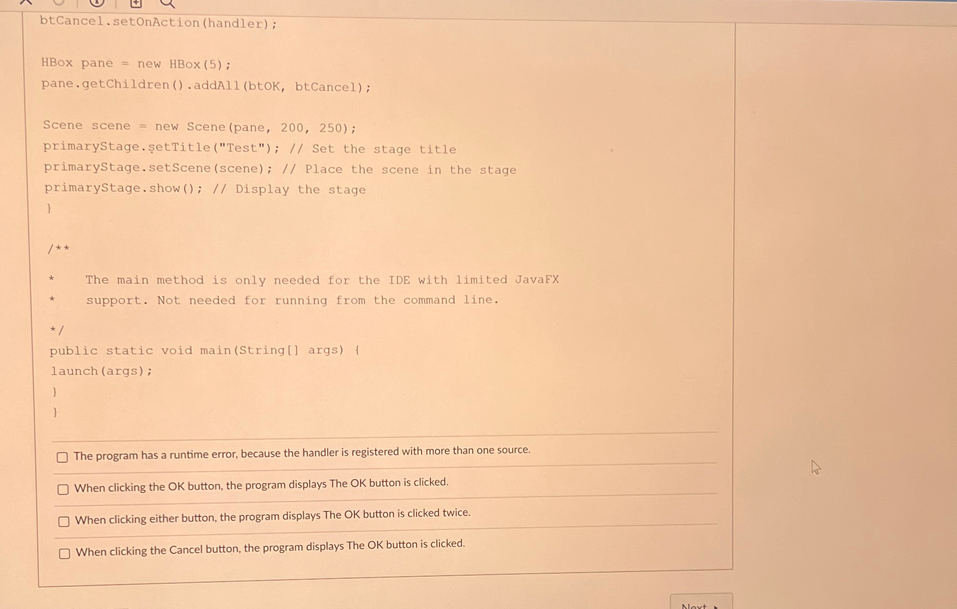 Solved btCancel.setOnAction(handler);HBox pane = ﻿new | Chegg.com