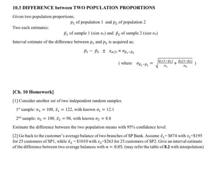 Solved 10.3 DIFFERENCE between TWO POPULATION PROPORTIONS | Chegg.com