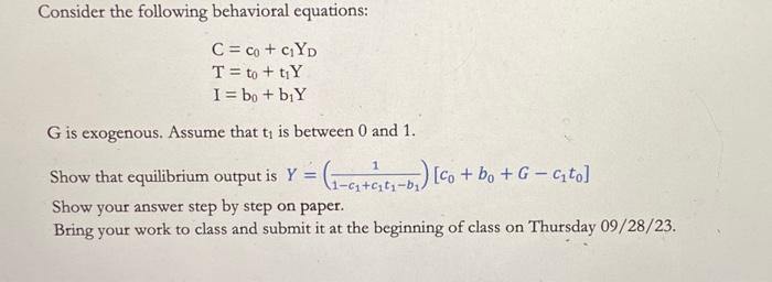 Solved Consider the following behavioral equations: | Chegg.com