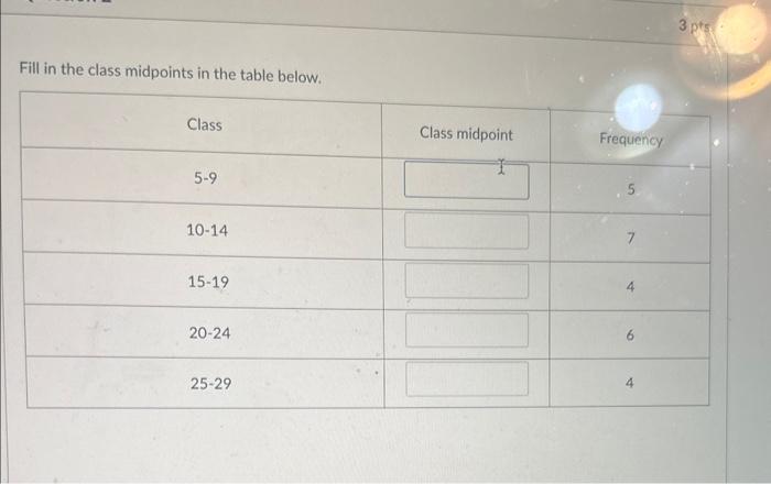 Solved Fill in the class midpoints in the table below. | Chegg.com