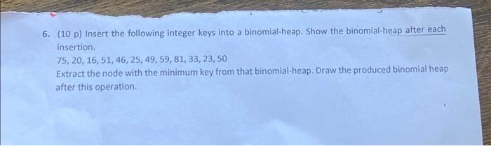 Solved 6. (10 p) Insert the following integer keys into a | Chegg.com