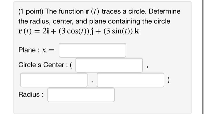 Solved (1 point) The function r(t) traces a circle. | Chegg.com
