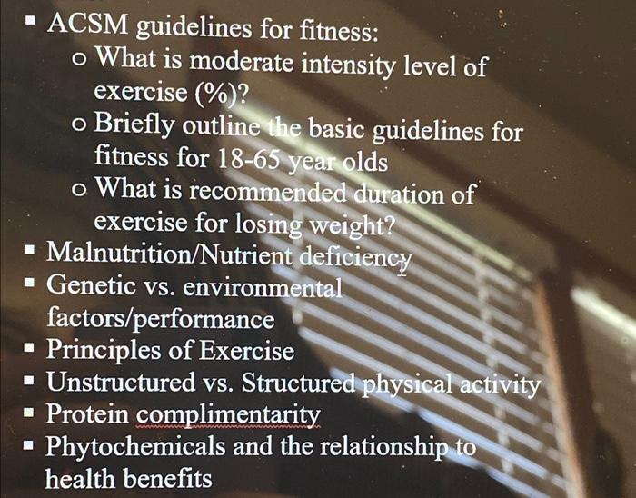 Solved ACSM guidelines for fitness: o What is moderate | Chegg.com