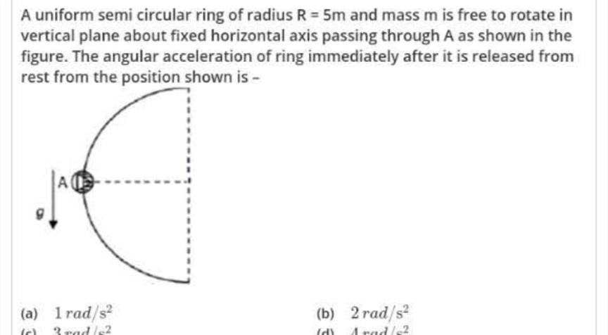 Solved A uniform semi circular ring of radius R=5 m and mass | Chegg.com