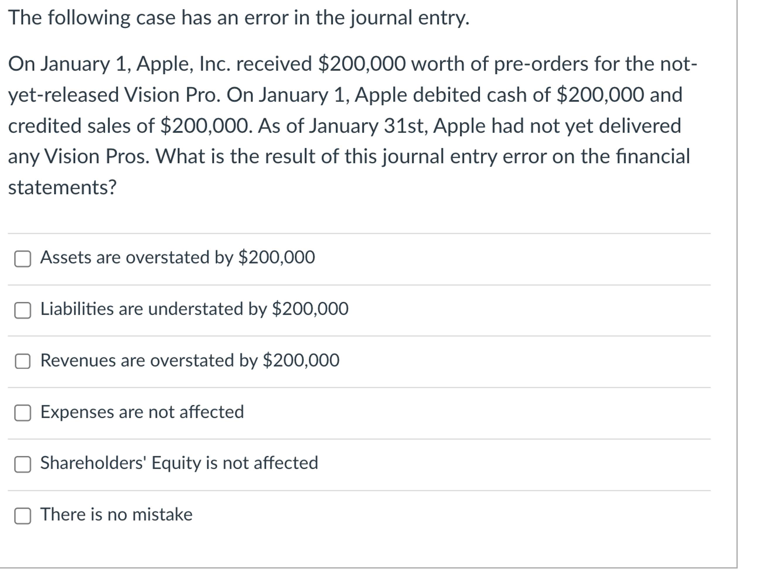 Solved The following case has an error in the journal | Chegg.com