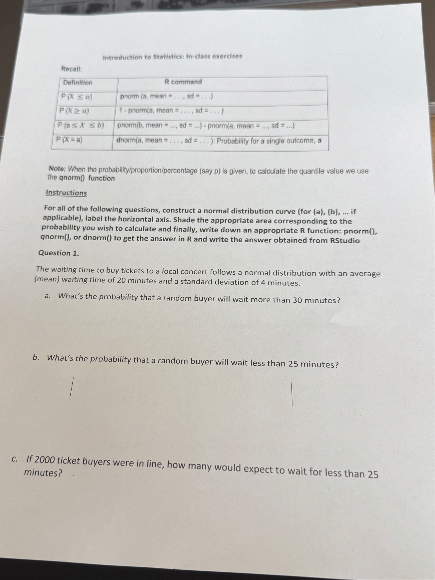 Solved Introduction to Statistics: In-class | Chegg.com