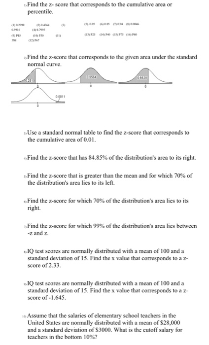 Solved 1) Find the z. score that corresponds to the | Chegg.com