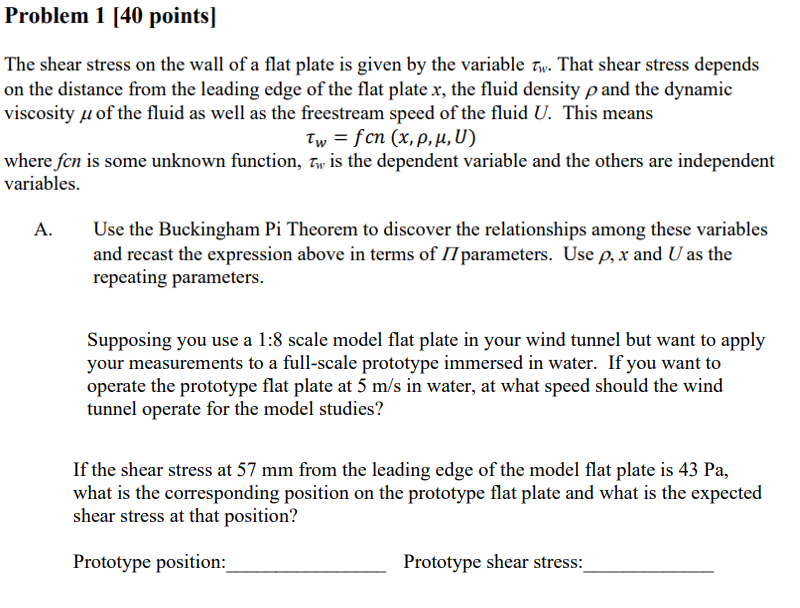 Solved Problem 1 [40 ﻿points] ﻿The shear stress on the wall | Chegg.com