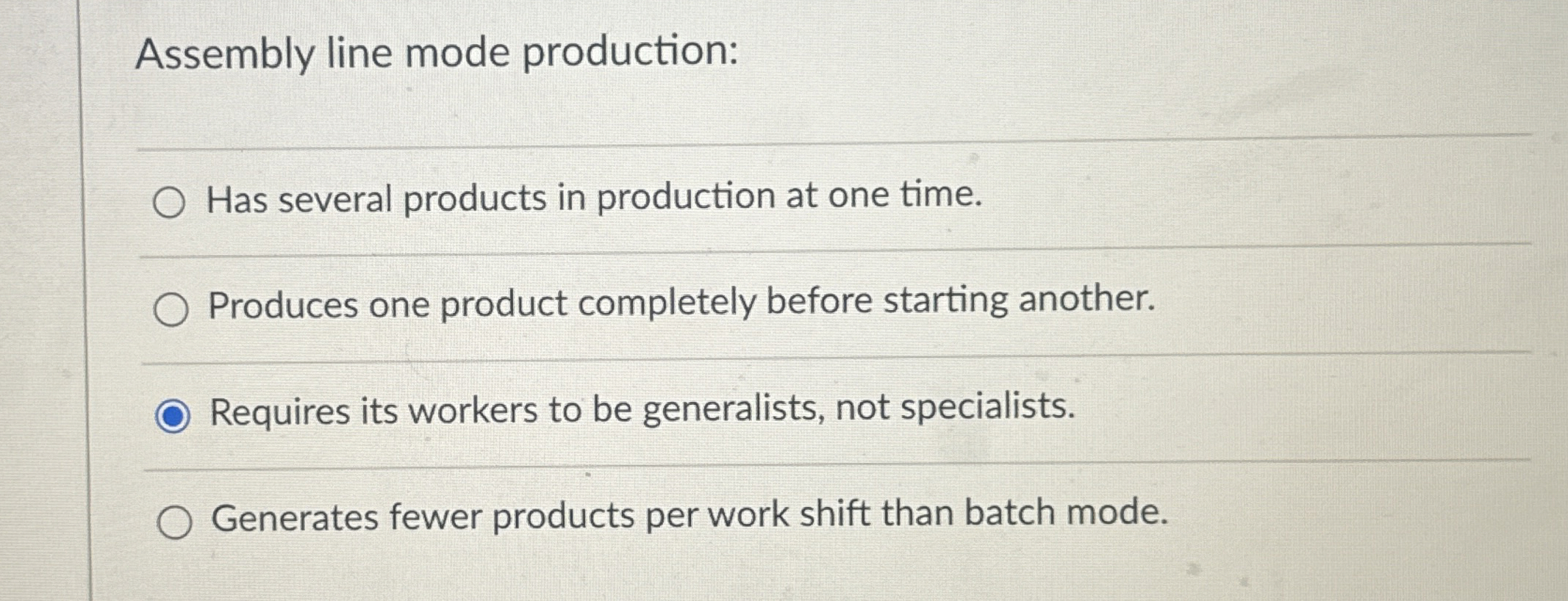 Solved Assembly line mode production:Has several products in | Chegg.com