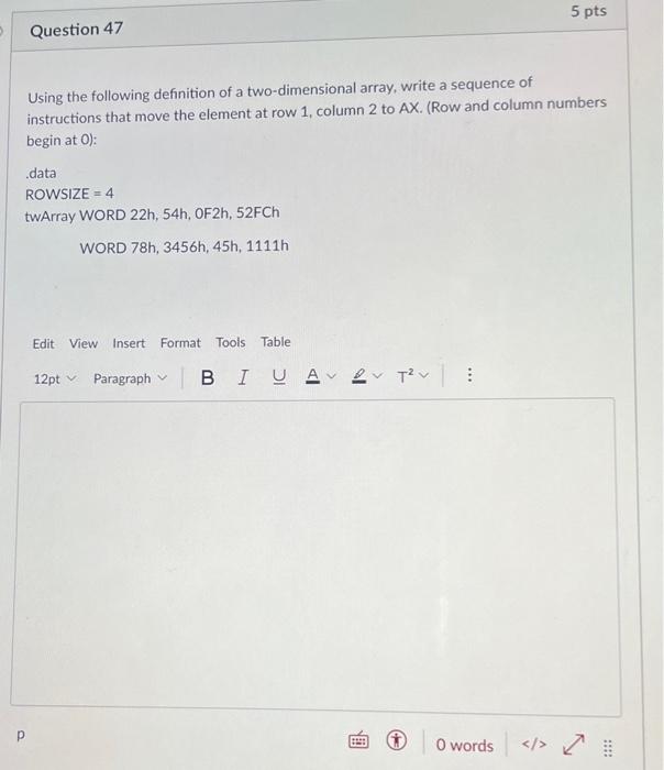 Solved Question 47 5 pts Using the following definition of a | Chegg.com
