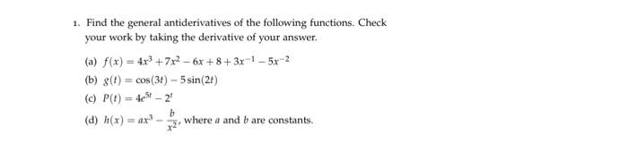 1. Find the general antiderivatives of the following | Chegg.com
