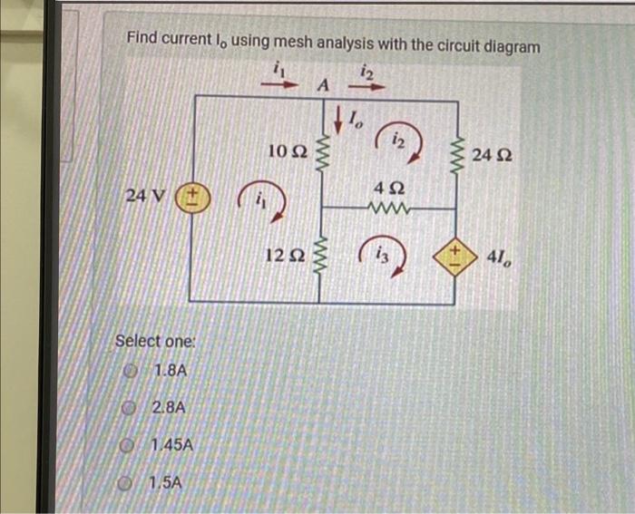 Solved Find current I0 using mesh analysis with the circuit | Chegg.com