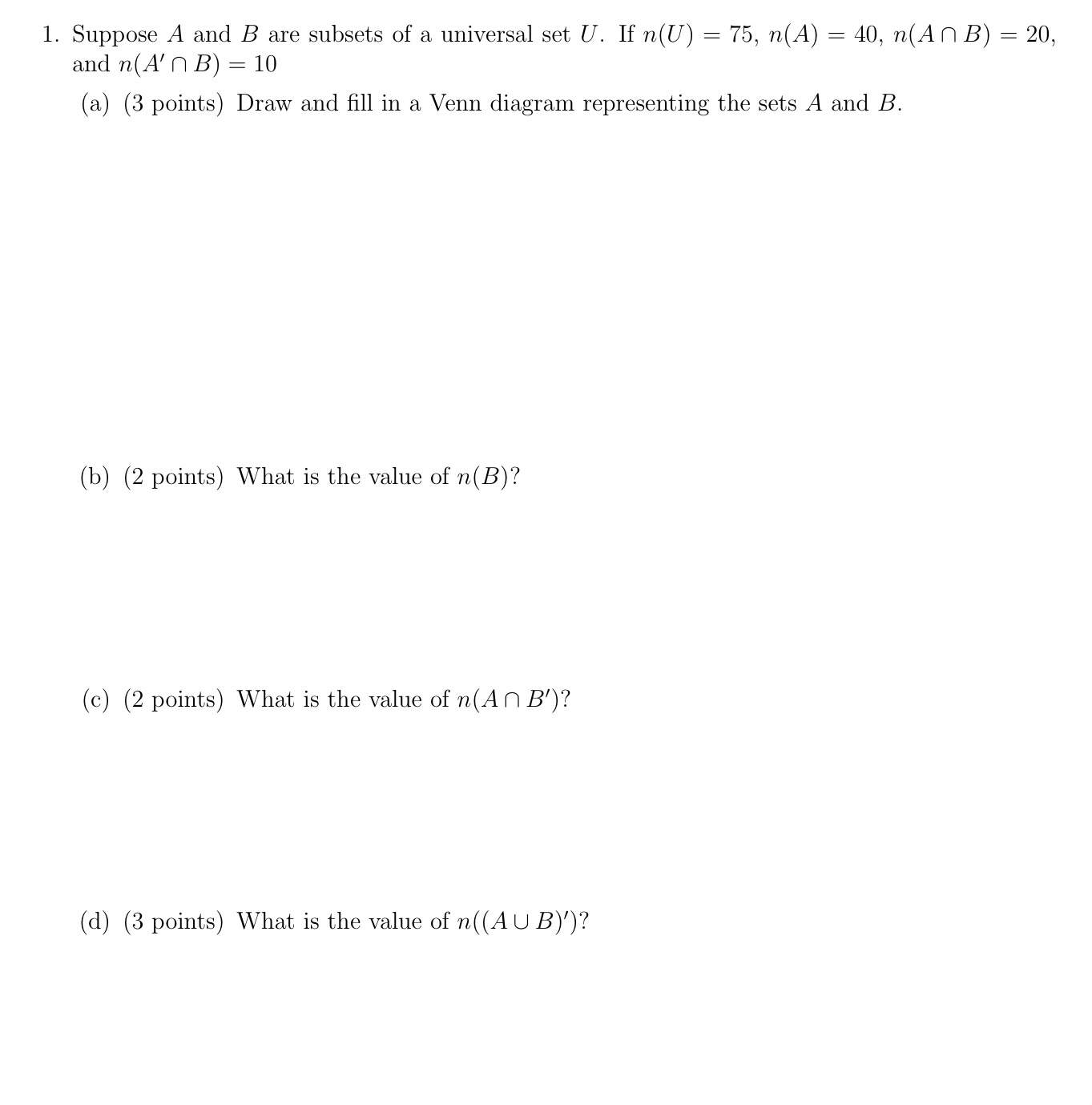 Solved Suppose A and B ﻿are subsets of a universal set U. | Chegg.com