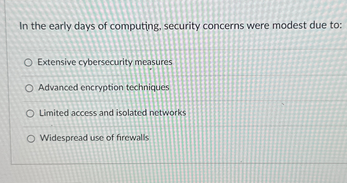 Solved In the early days of computing, security concerns | Chegg.com