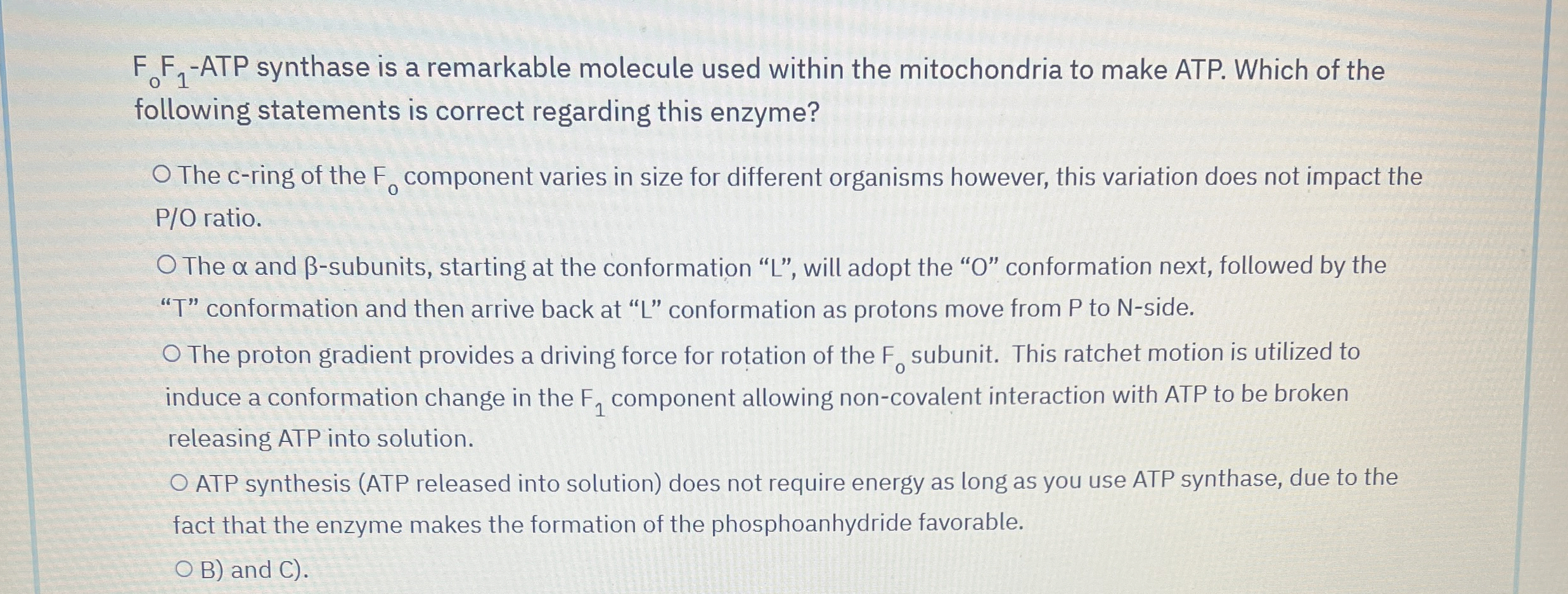 Solved F0F1-ATP synthase is a remarkable molecule used | Chegg.com