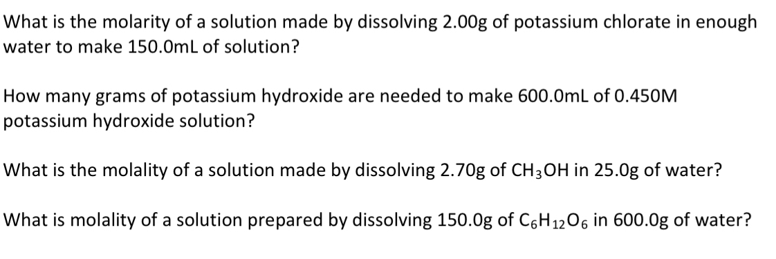 Solved What is the molarity of a solution made by dissolving | Chegg.com