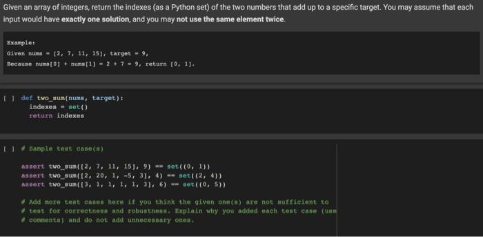 Solved Given an array of integers, return the indexes (as a | Chegg.com