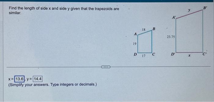 Solved Find the length of side x and side y given that the | Chegg.com
