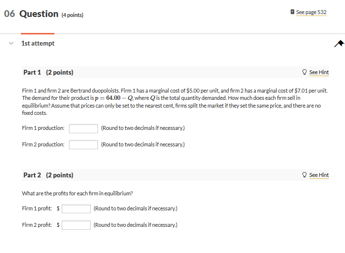 Solved 1st attemptPart 1 (2 ﻿points)Firm 1 ﻿and firm 2 ﻿are | Chegg.com