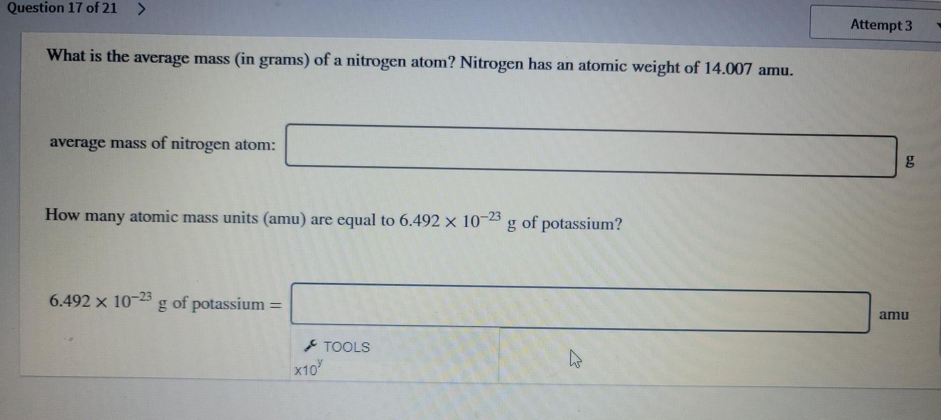 Solved Question 17 of 21 Attempt 3 What is the average mass | Chegg.com