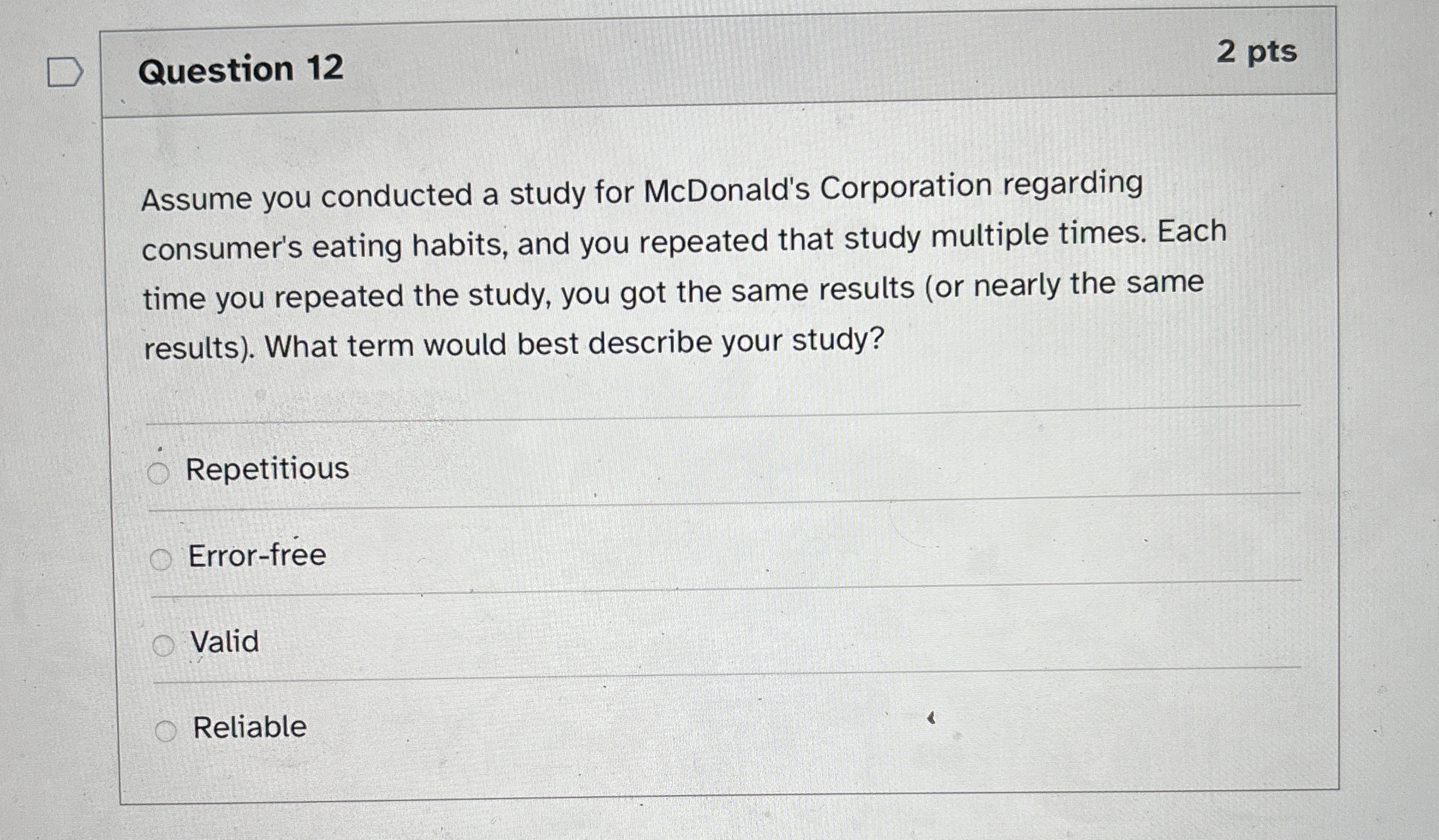 High Quality SOLUTION Question 122 ﻿ptsAssume you conducted a study for ...