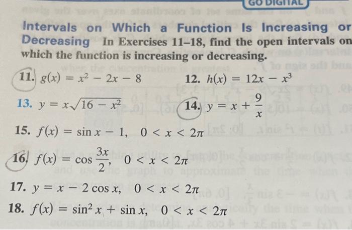 Solved Intervals on Which a Function Is Increasing or | Chegg.com