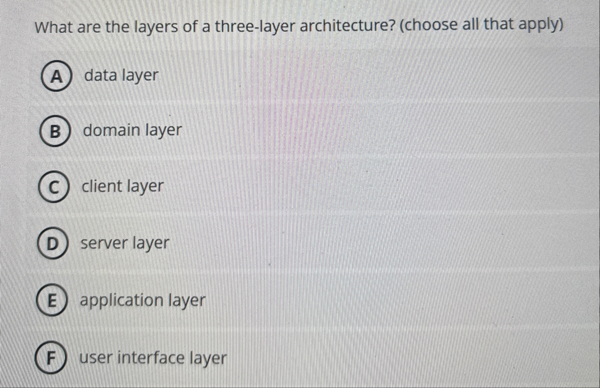 Solved What are the layers of a three-layer architecture? | Chegg.com