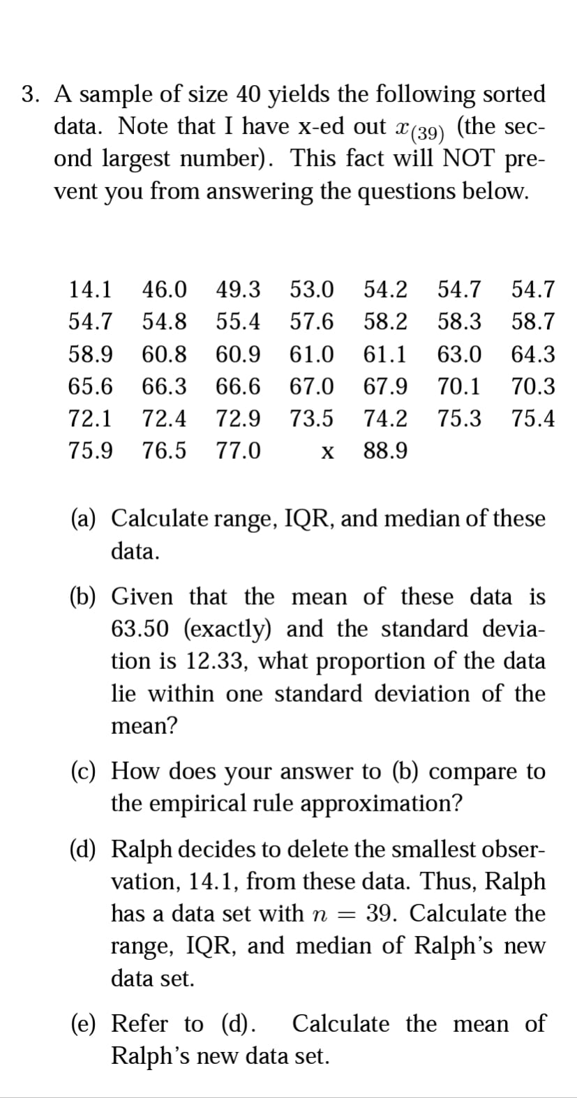 Solved A sample of size 40 ﻿yields the following sorteddata. | Chegg.com