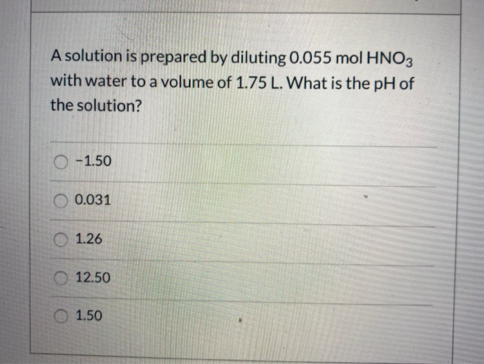 Solved A solution is prepared by diluting 0.055 mol HNO3 | Chegg.com