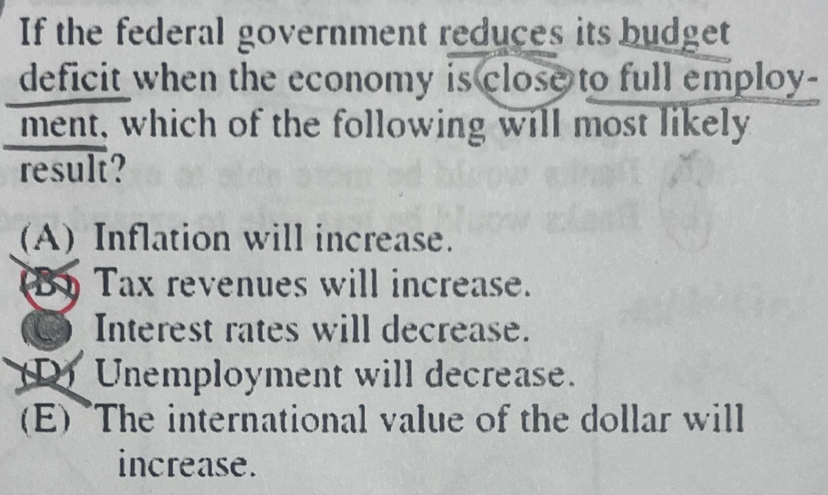 Solved If The Federal Government Reduces Its Budget Deficit Chegg