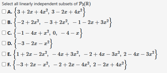 Select all linearly independent subsets of | Chegg.com