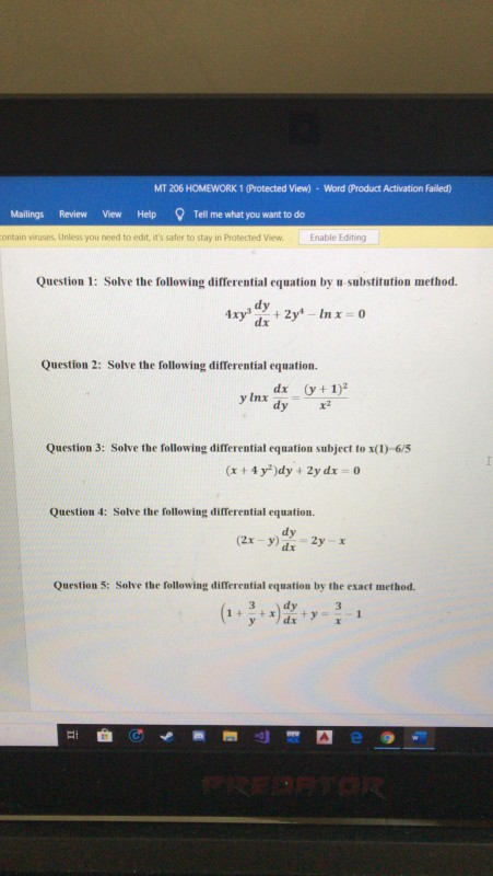 Solved MT 206 HOMEWORK 1 Protected View) - Word (Product | Chegg.com