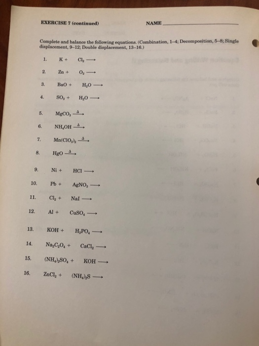 Solved NAME SECTION - DATE EXERCISE 7 INSTRUCTOR quation | Chegg.com