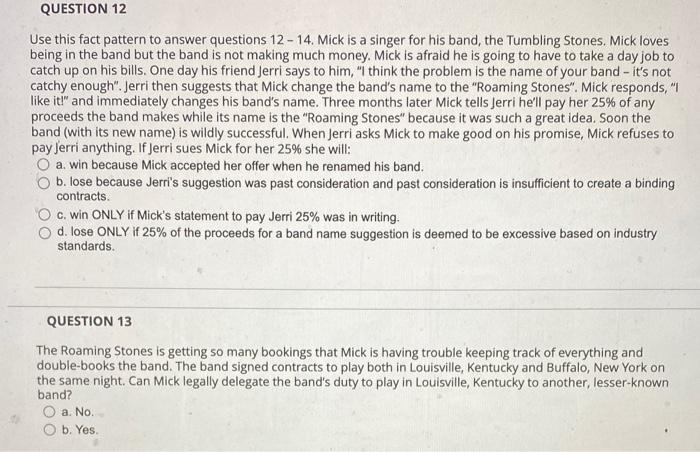 Solved QUESTION 12 Use this fact pattern to answer questions | Chegg.com