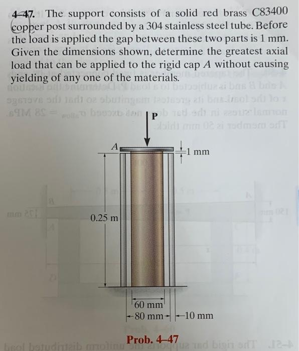 Solved 4–47. The support consists of a solid red brass | Chegg.com