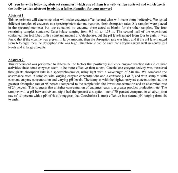 Q1: you have the following abstract examples; which | Chegg.com