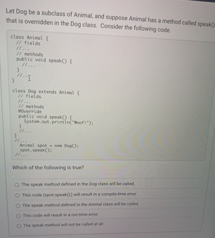Solved Let Dog be a subclass of Animal, and suppose Animal | Chegg.com