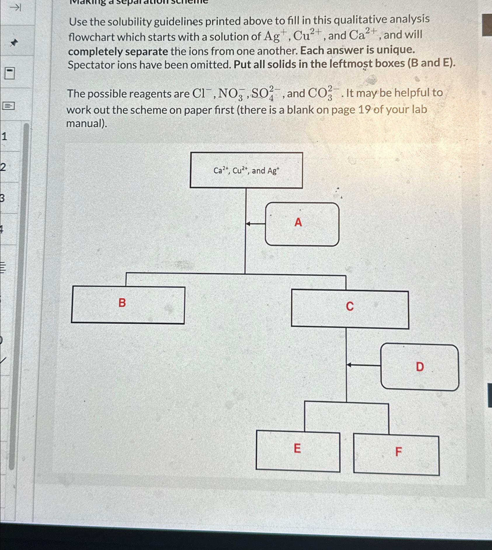 Use the solubility guidelines printed above to fill | Chegg.com