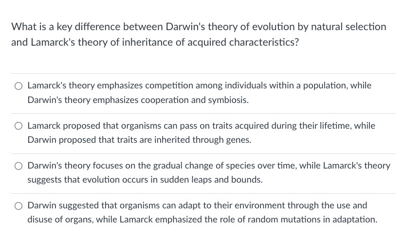 Solved What is a key difference between Darwin's theory of | Chegg.com
