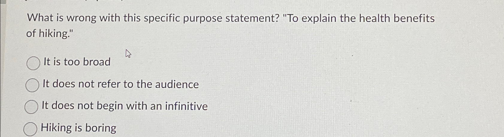 Solved What is wrong with this specific purpose statement? | Chegg.com