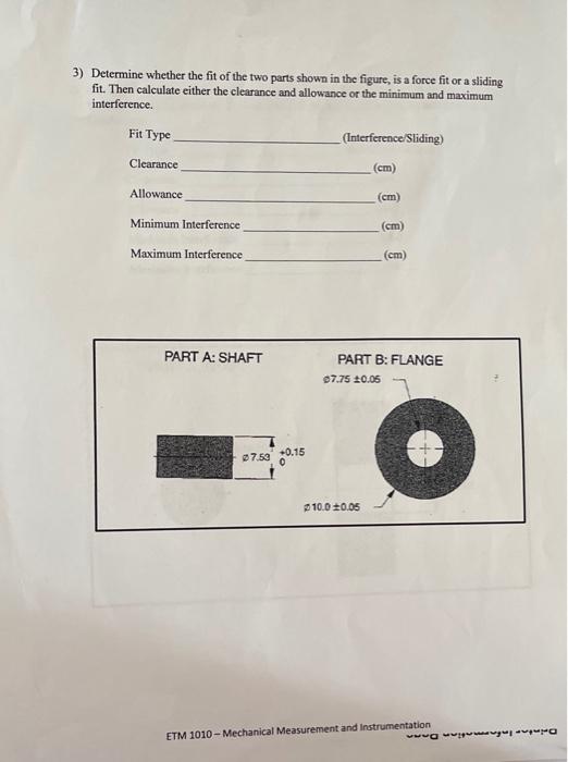 Determine whether the fit of the two parts shown in | Chegg.com