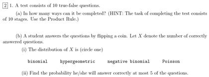 Solved A test consists of 10 true-false questions. In how | Chegg.com ...