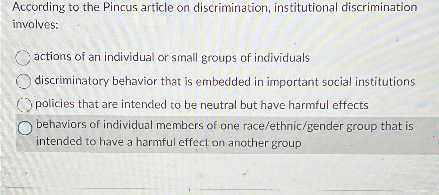 Solved According to the Pincus article on discrimination, | Chegg.com