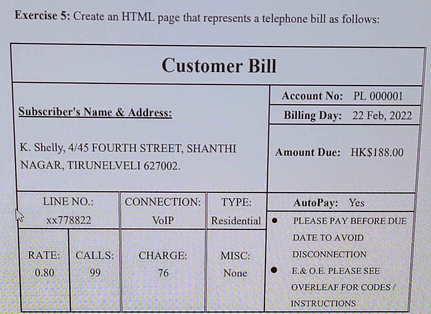 Solved Exercise 5: Create an HTML page that represents a | Chegg.com