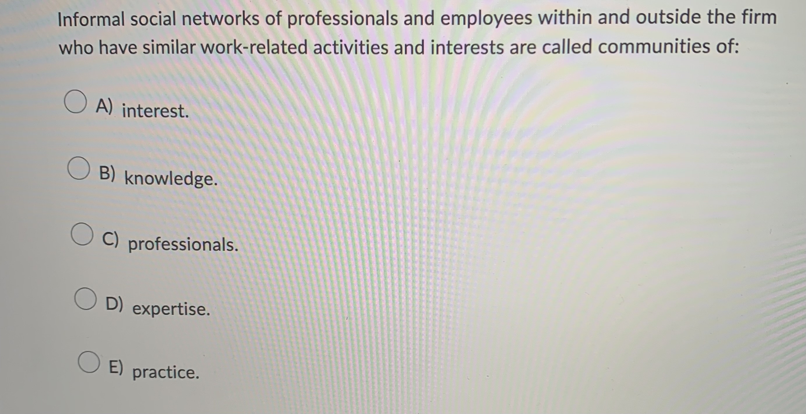 Solved Informal social networks of professionals and | Chegg.com