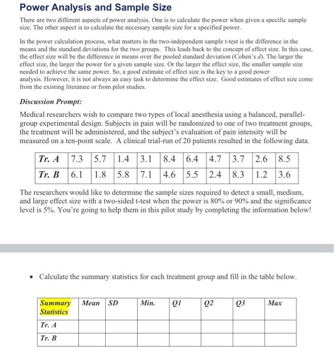 Solved Power Analysis and Sample Size There are two | Chegg.com