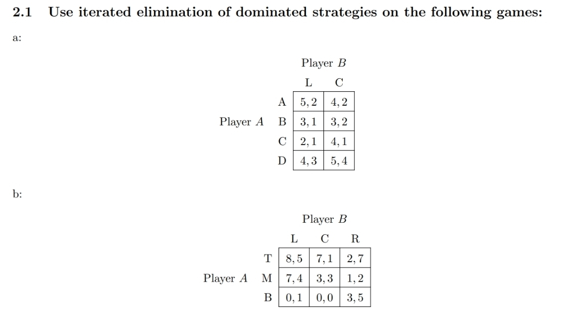 Solved 2.1 ﻿Use iterated elimination of dominated strategies | Chegg.com
