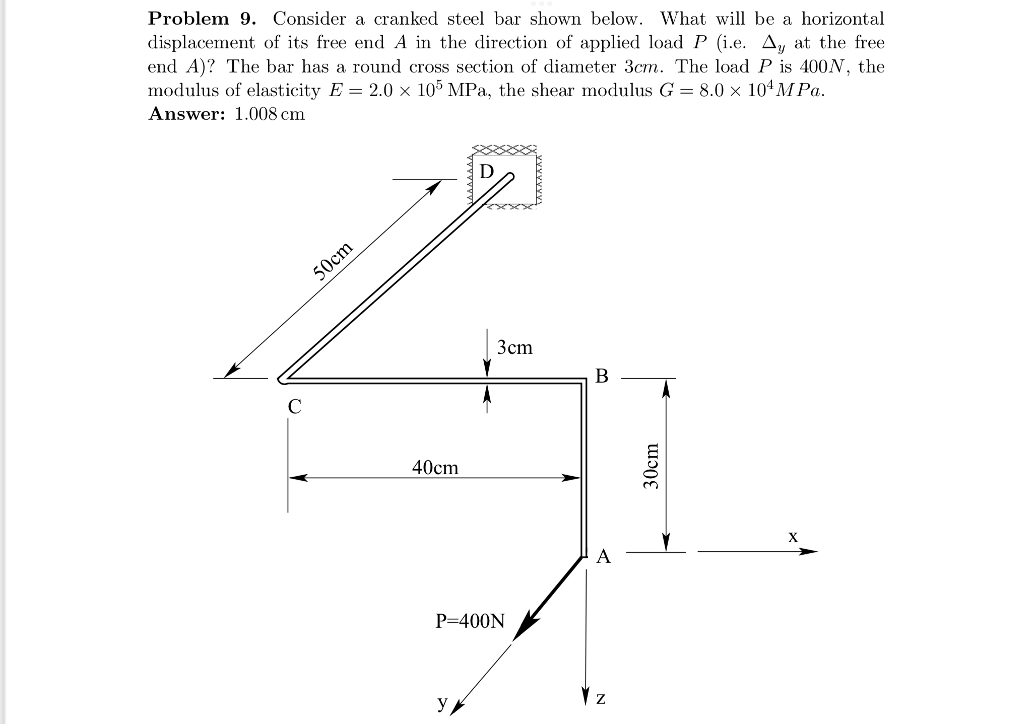 Solved Problem 9. ﻿Consider a cranked steel bar shown below. | Chegg.com