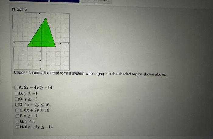 Solved Choose 3 inequalities that form a system whose graph | Chegg.com